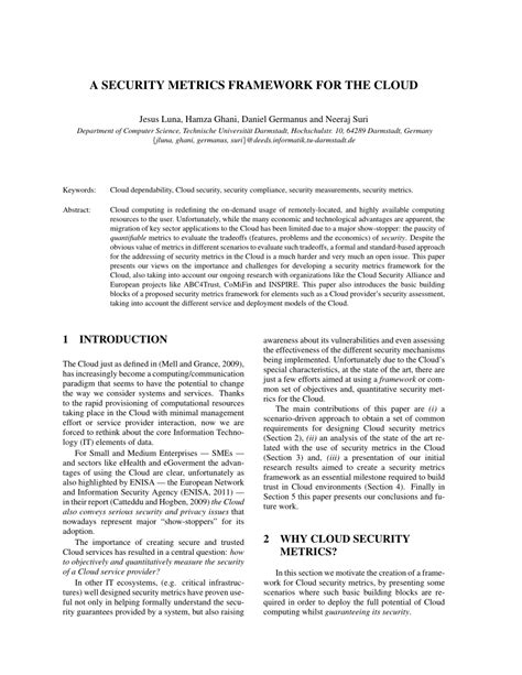 Pdf A Security Metrics Framework For The Cloud