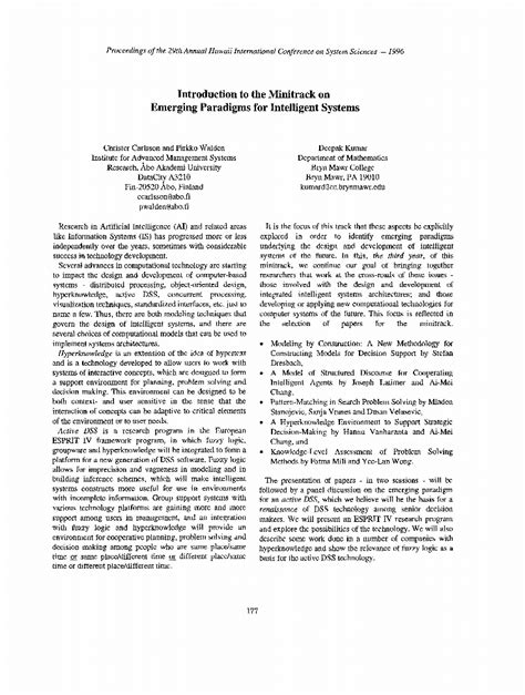 Introduction To The Minitrack On Emerging Paradigms For Intelligent Systems Ieee Conference