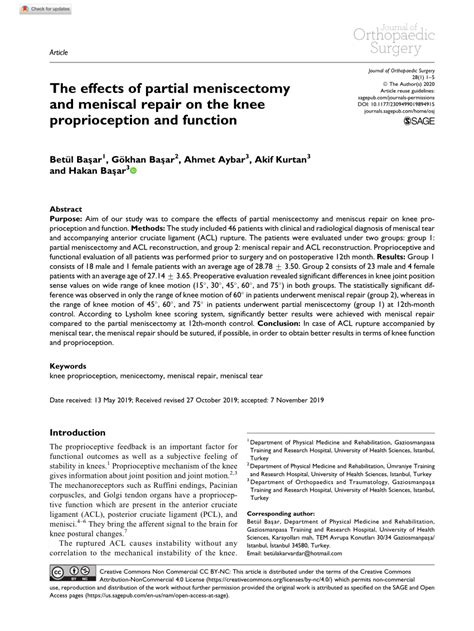 Pdf The Effects Of Partial Meniscectomy And Meniscal Repair On The