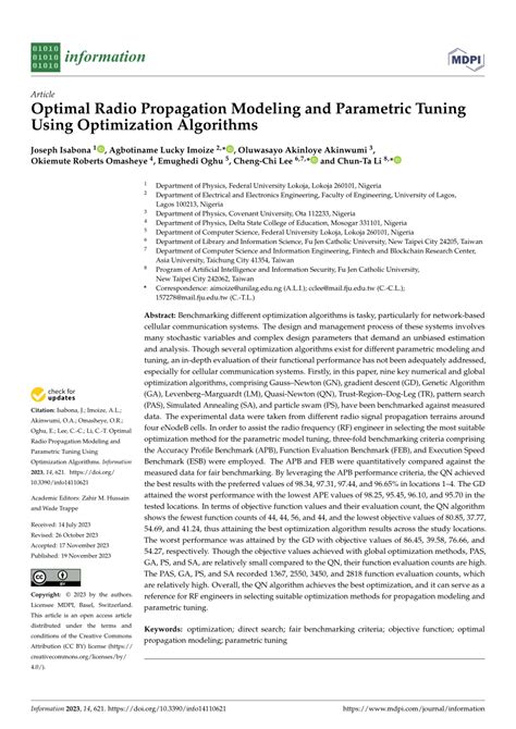 Pdf Optimal Radio Propagation Modeling And Parametric Tuning Using Optimization Algorithms
