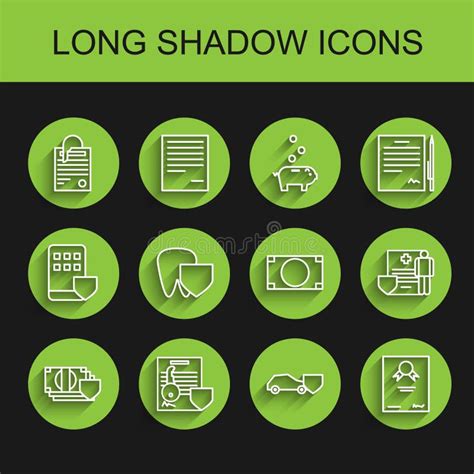 Set Line Money With Shield Document Key File Document And Paper Clip Car Certificate