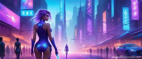 Combat Bodysuit Clad Woman Vs Street Gang In Cyberpunk City Stable Diffusion Online