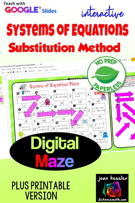 Systems Of Equations By Substitution Digital Maze Plus Printable Equations Systems Of