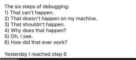 The Six Levels Of Debugging Programmerhumor Io