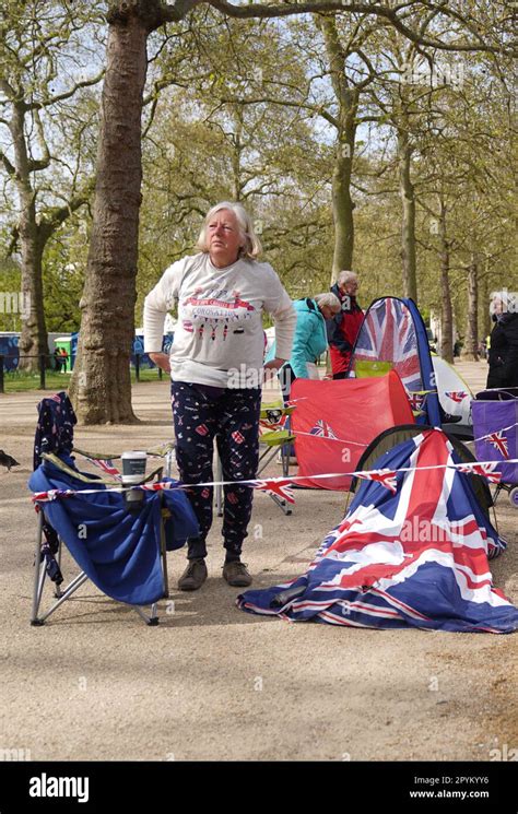 Royal Fan Jenny Smart Camping Out On The Mall Near Buckingham Palace