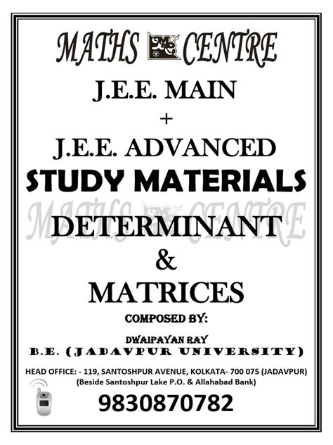 Determinant And Matrices Jee Pdf Matrix Mathematics Determinant