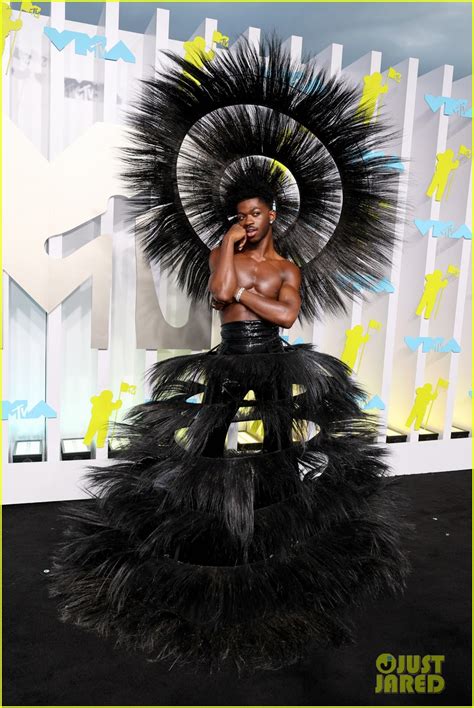Lil Nas X Goes Shirtless While Wearing Over The Top Headpiece And Matching Skirt At Mtv Vmas 2022