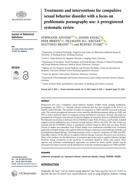 PDF Treatments And Interventions For Compulsive Sexual Behavior Disorder With A Focus On