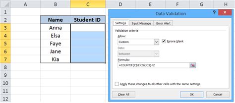 Excel Formula Data Validation Unique Values Only