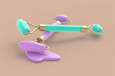 얼굴 마사지 롤러와 괄사 스크레이퍼 얼굴과 웰빙을 들어 올리십시오 화장품 액세서리 얼굴 피부 관리 3d 렌더링 3차원 형태에 대한 스톡 사진 및 기타 이미지 Istock