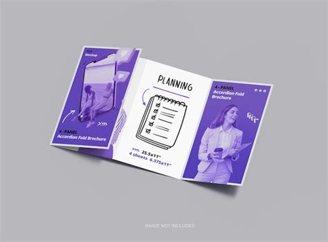 Premium Psd Blank 4 Panel Accordion Fold Brochure Render To Present Your Design