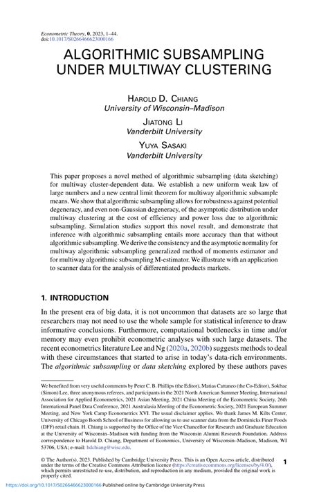 pdf algorithmic subsampling under multiway clustering