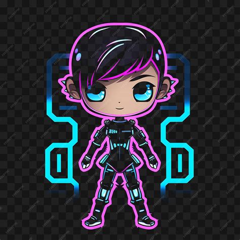 Tshirt Design Of Kawaii Chibi Girl With Pixie Cut Hair Futuristic Cyber Fashi Sticker Png No Bg