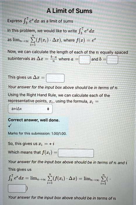 SOLVED A Limit Of Sums Expressed As A Limit Of Sums In This Problem We Would Like To Write As