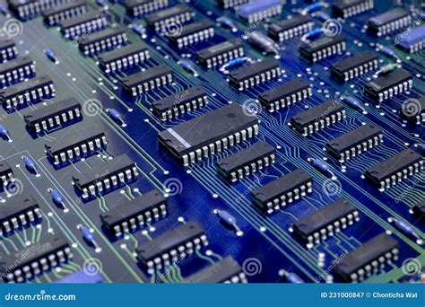 Electronic Circuit Board Pcb Components Detail And An Integrated Circuit Ic Stock Image Image