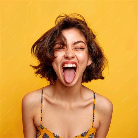 A Woman With Her Mouth Open And Tongue Out Can Be Used For Humor Or