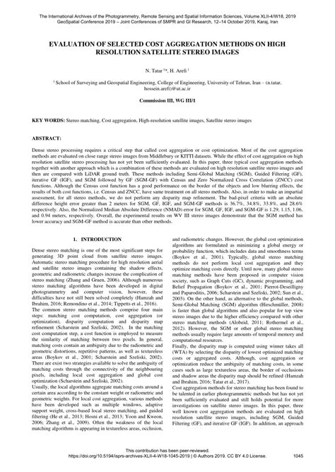 Pdf Evaluation Of Selected Cost Aggregation Methods On High Resolution Satellite Stereo Images