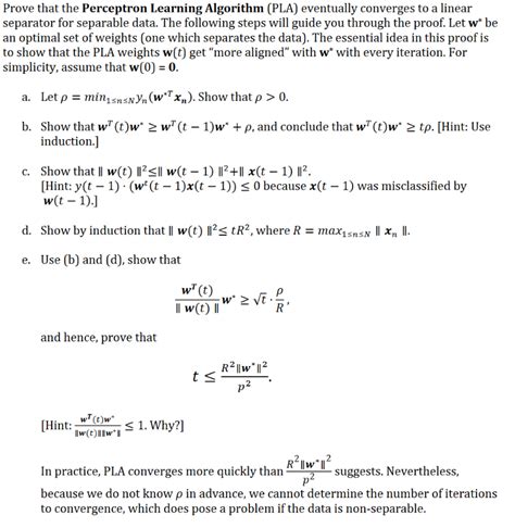solved prove that the perceptron learning algorithm pla