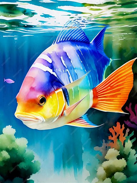 Premium Photo Watercolor Fish Painting Artistic Background