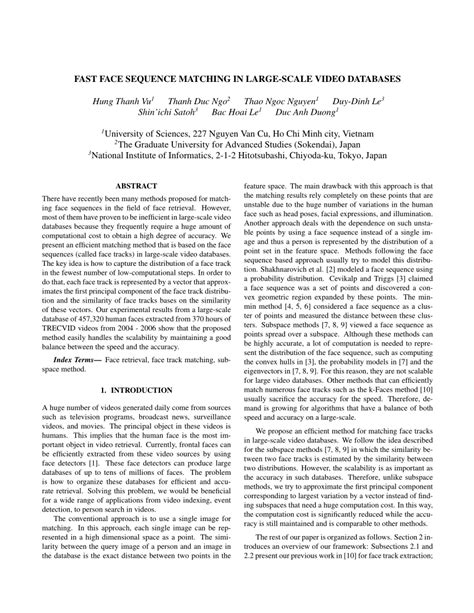 Pdf Fast Face Sequence Matching In Large Scale Video Databases
