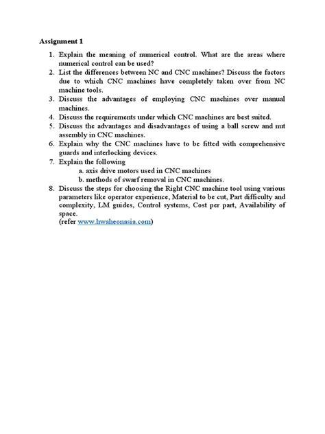 Cnc Machines Assignments Pdf