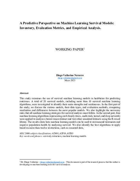 Pdf A Predictive Perspective On Machine Learning Survival Models