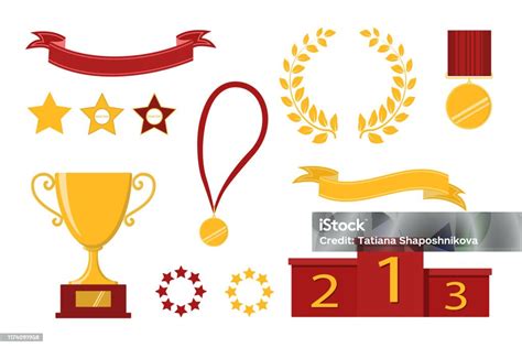 수상 아이콘입니다 웹 사이트 트로피 컵 리본 별 월계수 화환 수상자 연단 세트 1위에 대한 스톡 벡터 아트 및 기타 이미지 1위 2 위 상 종류 3위 Istock