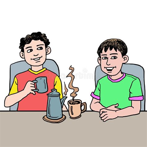 Desenho Animado Dois Homens Tomando Café Juntos No Restaurante Ilustração do Vetor Ilustração
