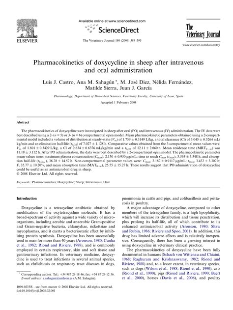 PDF Pharmacokinetics Of Doxycycline In Sheep After Intravenous And Oral Administration