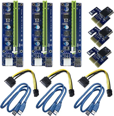 6pin Pci E 1x To 16x Enhanced Powered Riser Adapter Card And Usb 3 0 Extension Cable And 6pin To
