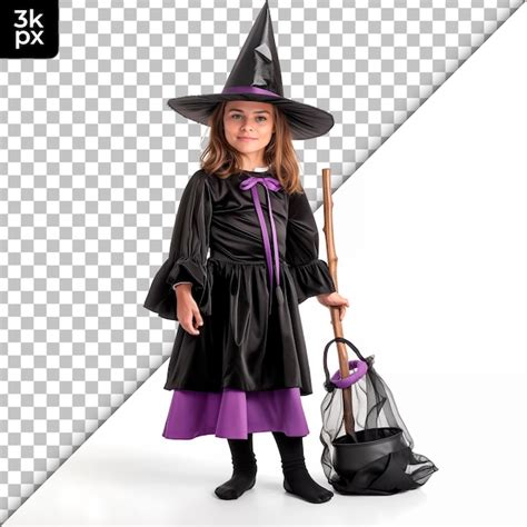 마녀 의 의상 을 입은 아이 가 투명 한 배경 에 고립 되어 있다 프리미엄 Ai 생성 Psd