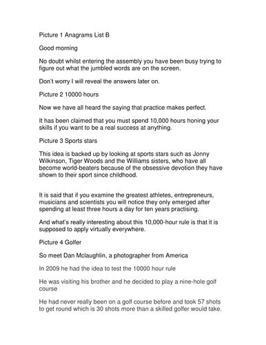 Assembly Practice Makes Perfect Teaching Resources