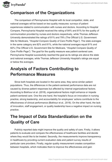 Comparing Organizations With Benchmark Data 651 Words Essay Example