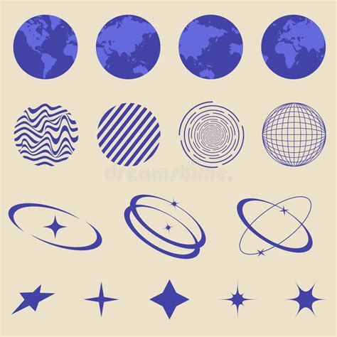 Y K Black Element Retro Star Icons Globe Elements Stock Vector