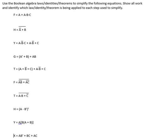 Solved Use The Boolean Algebra Laws Identities Theorems To Chegg