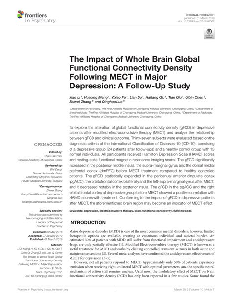 Pdf The Impact Of Whole Brain Global Functional Connectivity Density Following Mect In Major