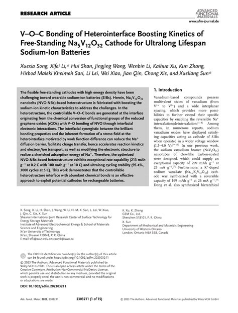 Pdf Voc Bonding Of Heterointerface Boosting Kinetics Of Free‐standing Na5v12o32 Cathode For