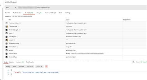 `authentication Credentials Were Not Provided` During Api Import Scan · Issue 2872 · Defectdojo