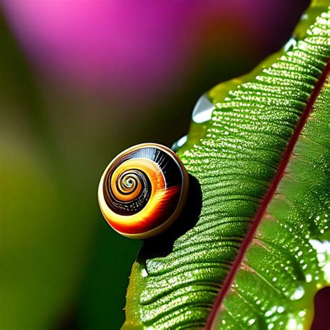 Premium Ai Image A Beautiful Snail With A Shiny Shell Sits On A Leaf