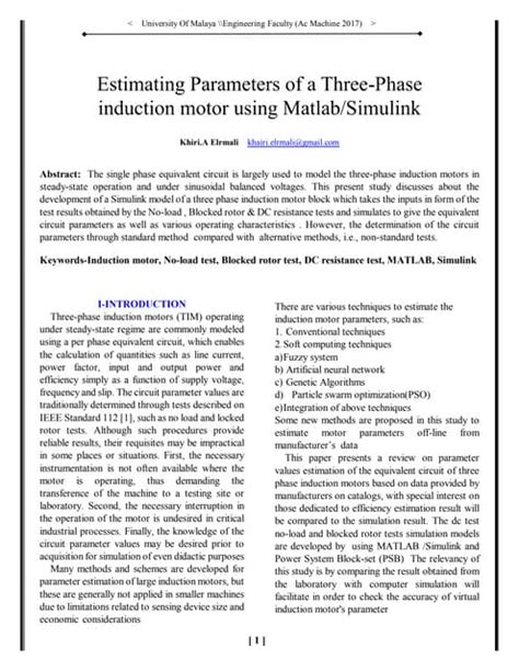 Identifying Three Phase Induction Motor Equivalent Circuit Parameters From Nameplate Data By
