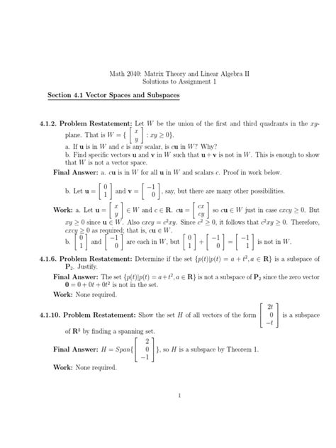 Matrix Theory And Linear Algebra Ii Solutions To Assignment 1 Pdf Linear Subspace Visual