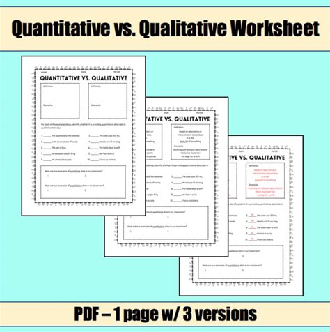 Quantitative Vs Qualitative Worksheet By Mckenzie Science Tpt