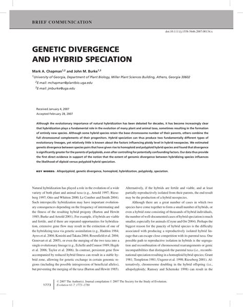 Pdf Genetic Divergence And Hybrid Speciation