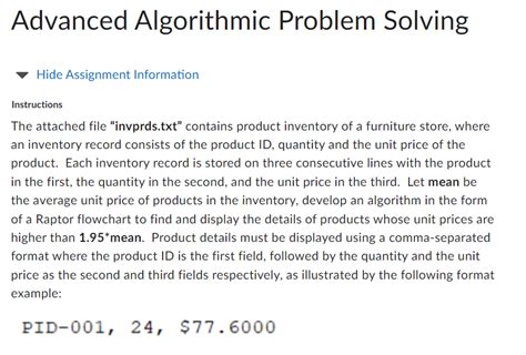 Solved Advanced Algorithmic Problem Solving Hide Assignment