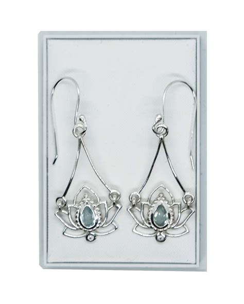 Silver Earring Lotus Blue Topaz Cleopatra Trading Limited