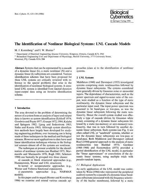 Pdf The Identification Of Nonlinear Biological Systems Lnl Cascade