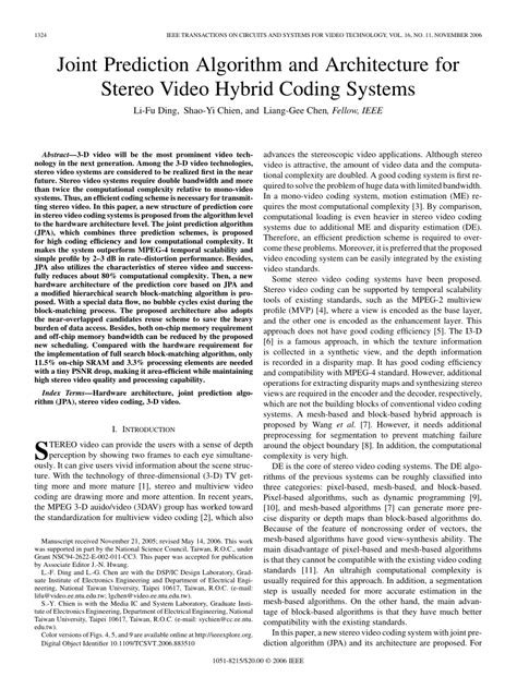 pdf joint prediction algorithm and architecture for stereo video hybrid coding systems