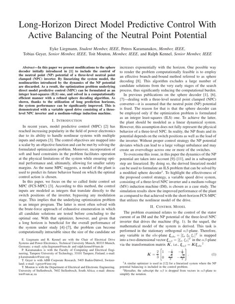 Pdf Long Horizon Direct Model Predictive Control With Active Balancing Of The Neutral Point