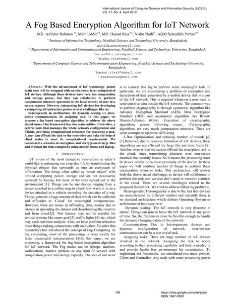 Pdf A Fog Based Encryption Algorithm For Iot Network