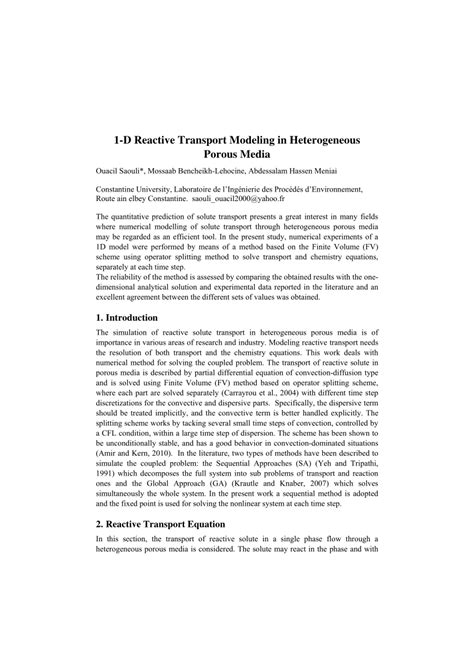 Pdf D Reactive Transport Modeling In Heterogeneous Porous Media
